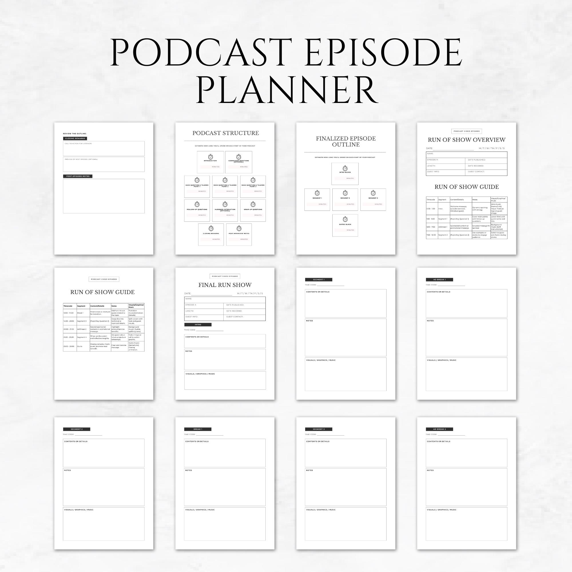 Podcast Planner Template Printable Podcast Episode Content Planner ...