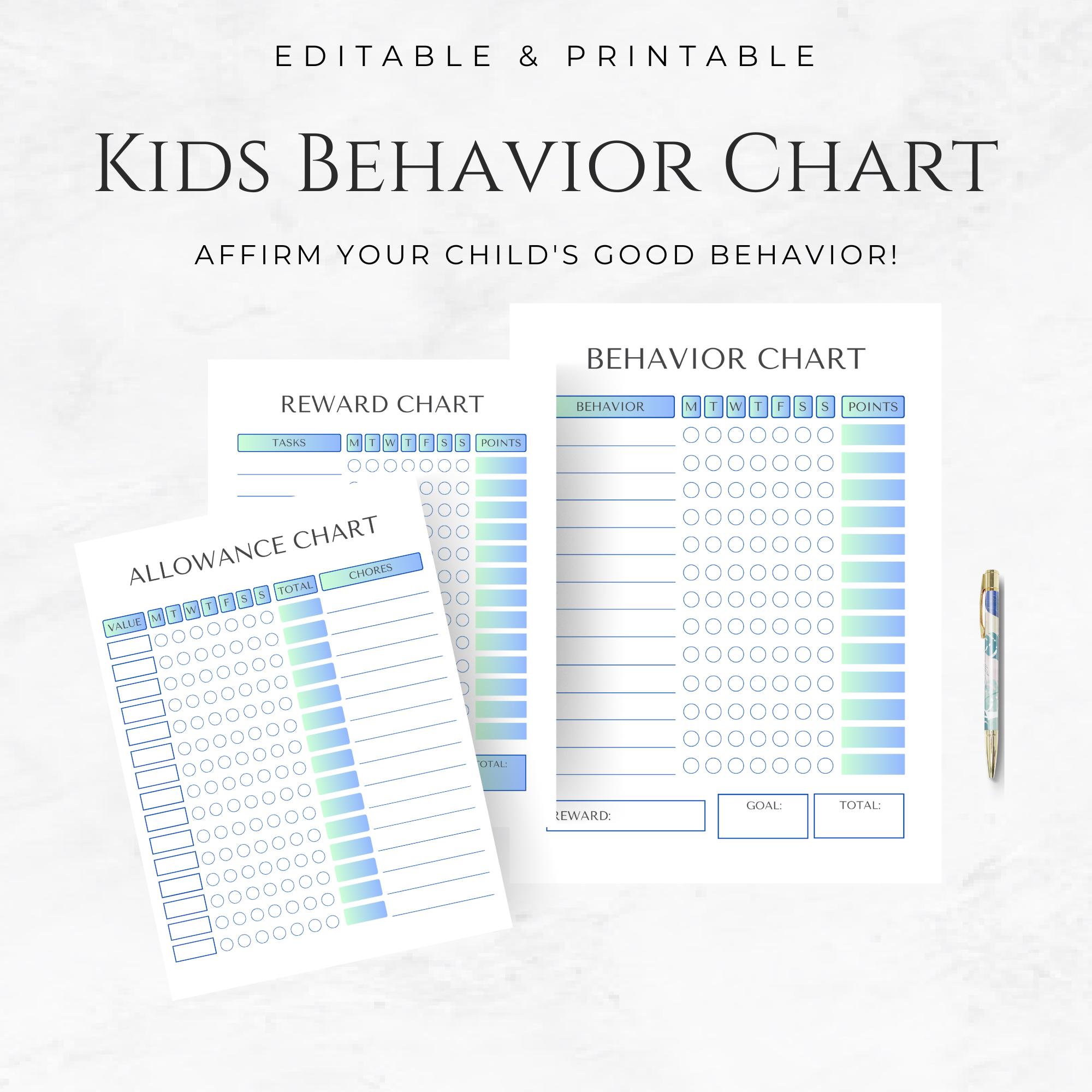 Kids Behavior Chart Templates Printable Behavior Checklist Reward Chart ...