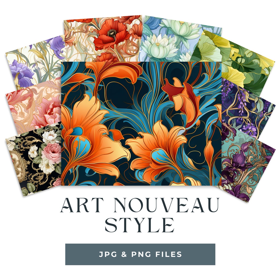 Seamless Art Nouveau Florals Digital Patterns Art Nouveau Patterns ...