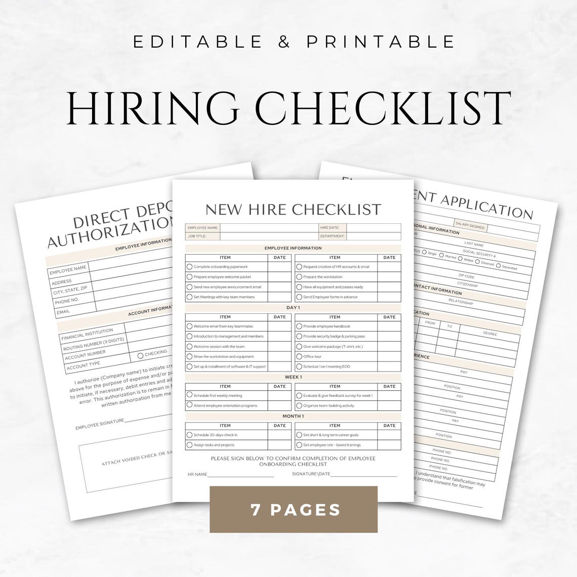 Hiring Checklist Template Printable New Hire Checklist Job Offer Letter ...