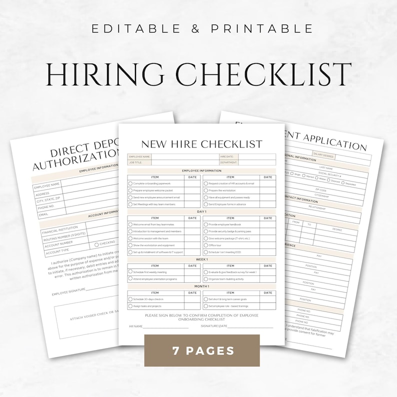 Hiring Checklist Template Printable New Hire Checklist Job Offer Letter ...