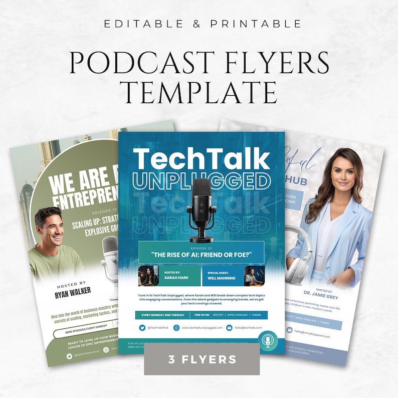 Podcast Flyers Canva Template Printable Podcast Promo Flyer Podcast ...