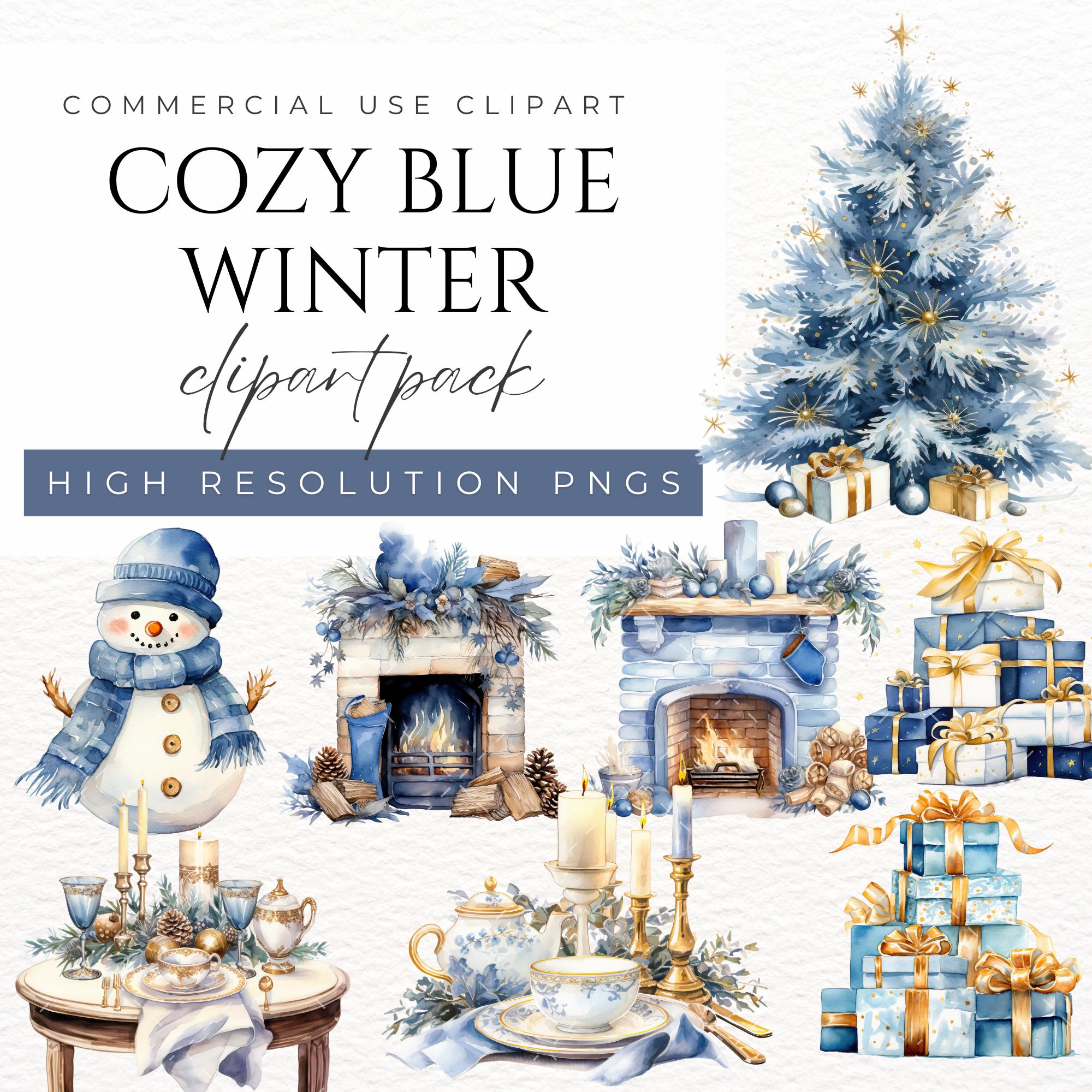 Blue Winter Clipart Watercolor Winter Wonderland Christmas Clipart Snow ...