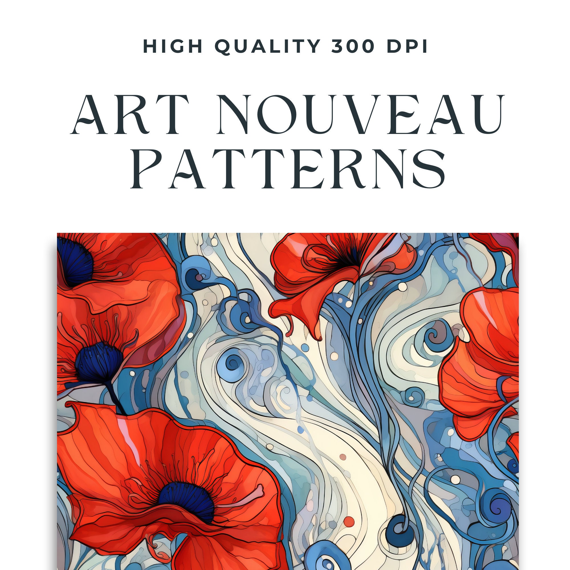 Seamless Art Nouveau Poppies Flowers Digital Patterns Poppy Floral ...