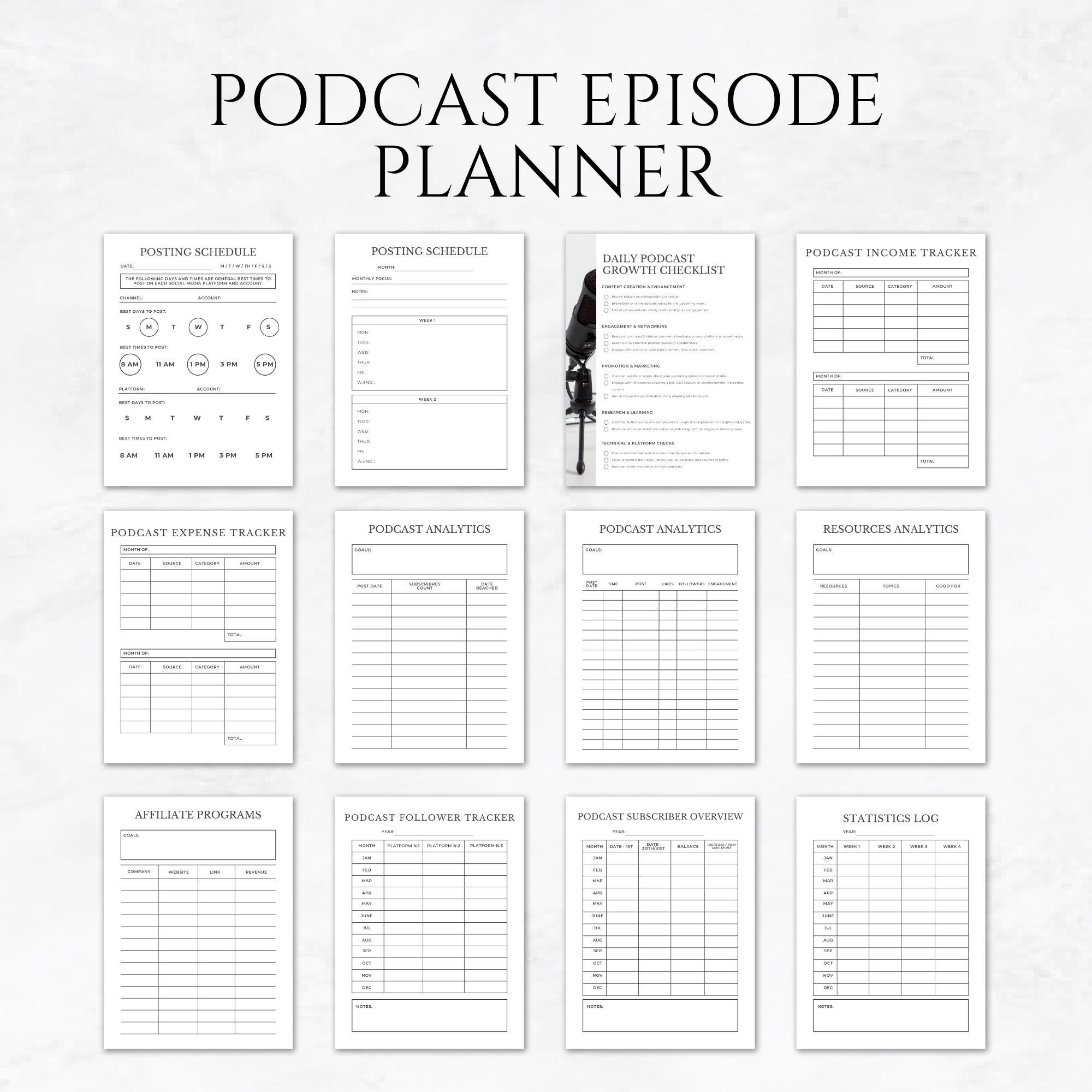 Podcast Planner Template Printable Podcast Episode Content Planner ...