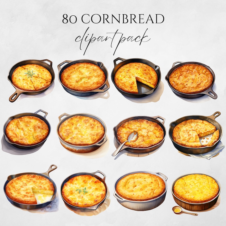 Cornbread Clipart Food Illustration Baking Clipart Southern Food Clipart Cornbread Art Cornbread ...
