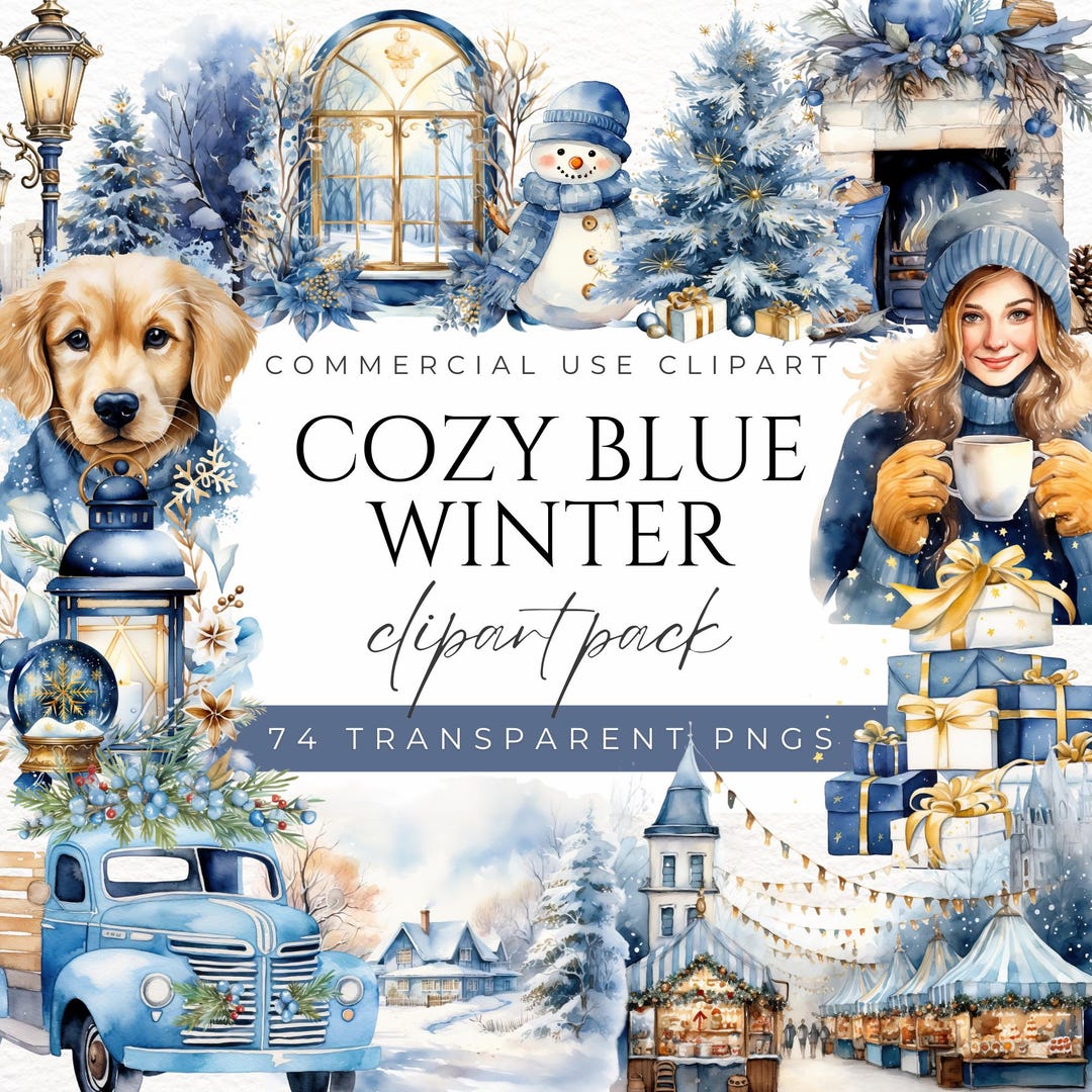 Blue Winter Clipart Watercolor Winter Wonderland Christmas Clipart Snow ...