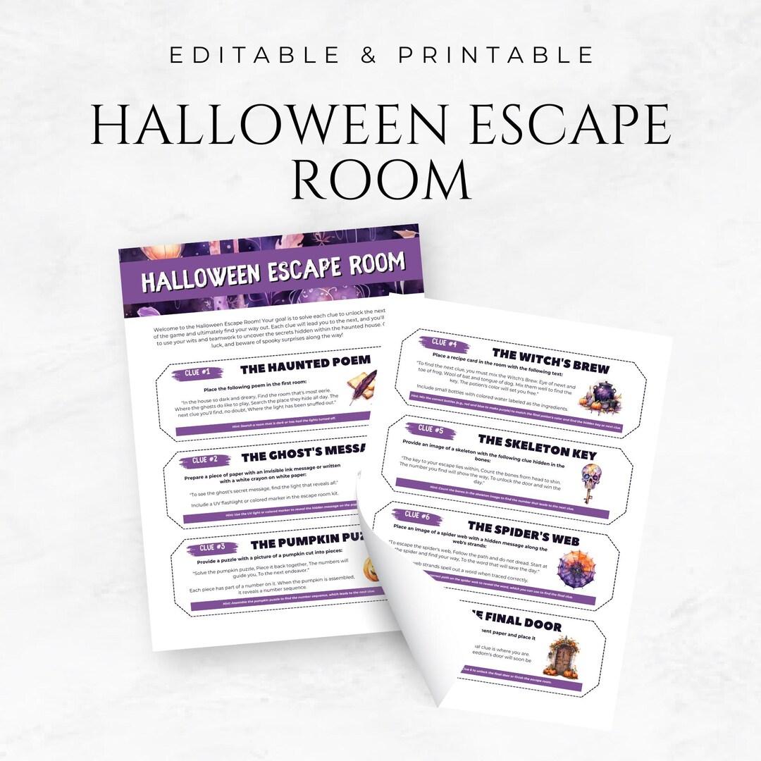 Halloween Escape Room Template Printable DIY Escape Room Game Halloween ...