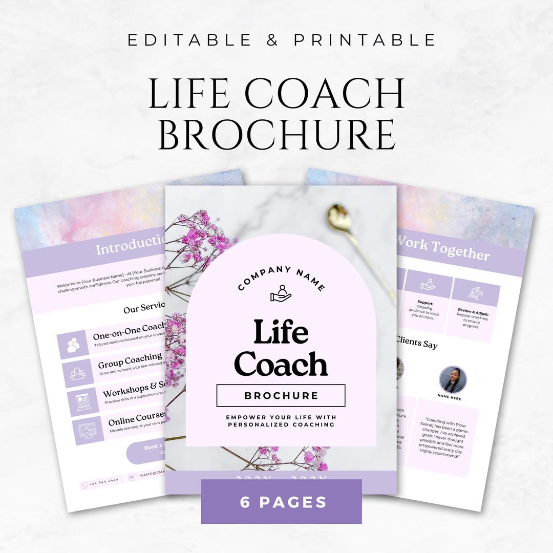 Life Coach Brochure Template Printable Business Coach Brochure Canva ...