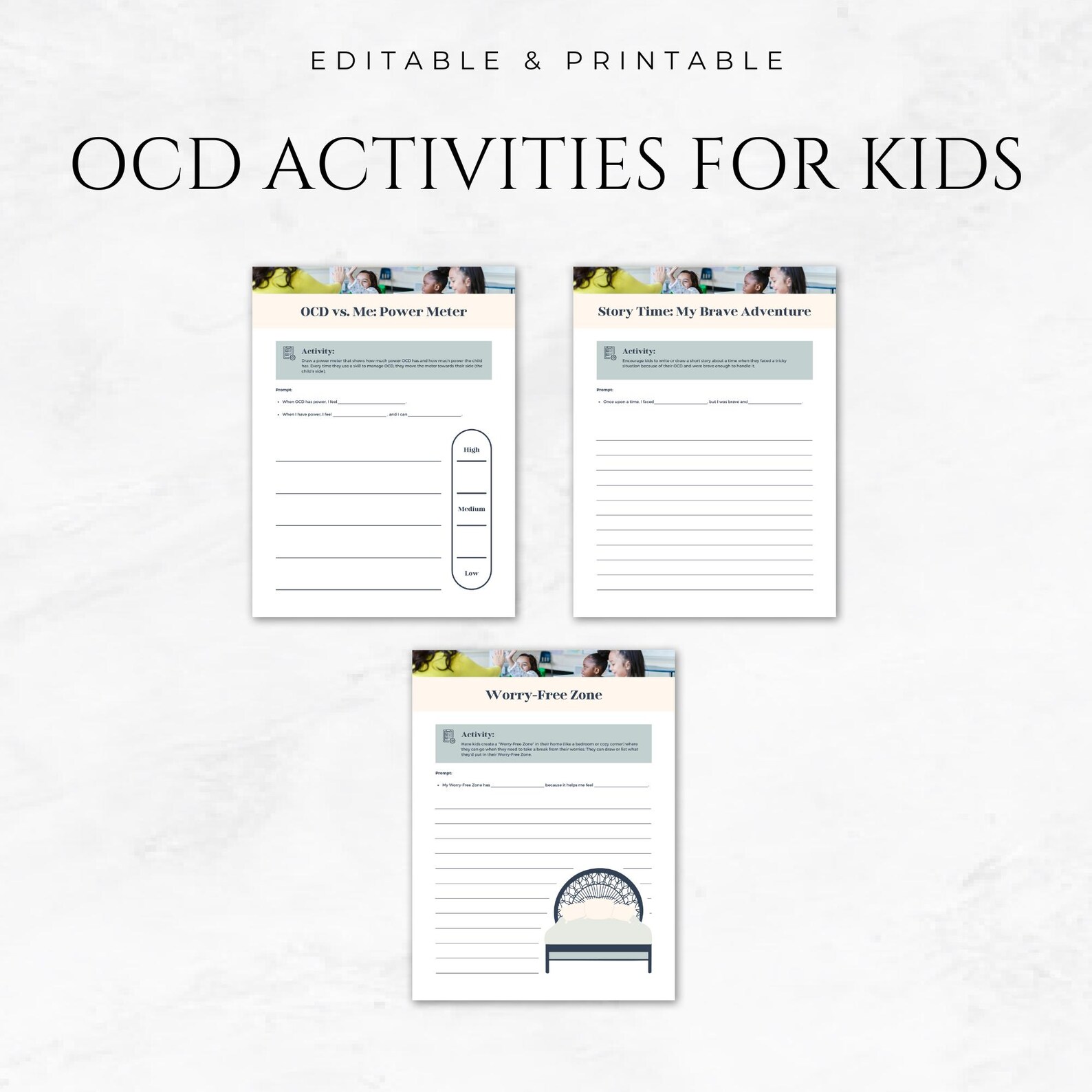 OCD Activities for Kids Template Printable Child Anxiety Management OCD ...