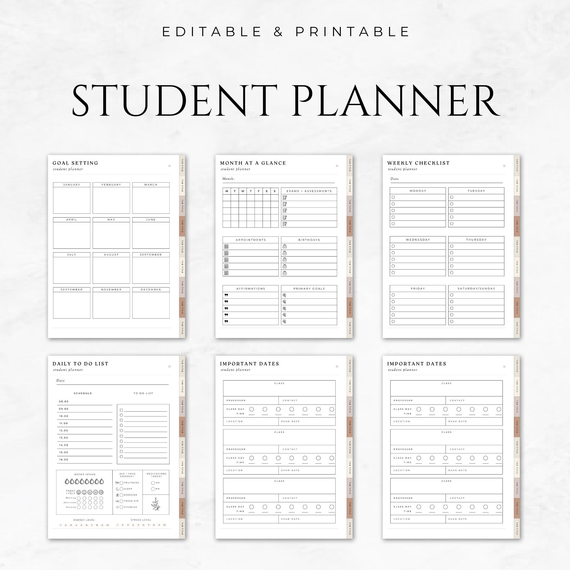 Student Planner Template Printable Academic Planner School Planner ...