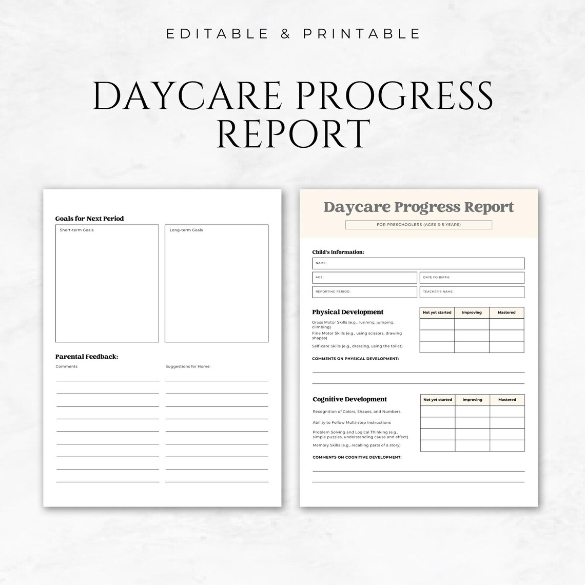 Daycare Progress Report Template Printable Preschool Progress Report ...