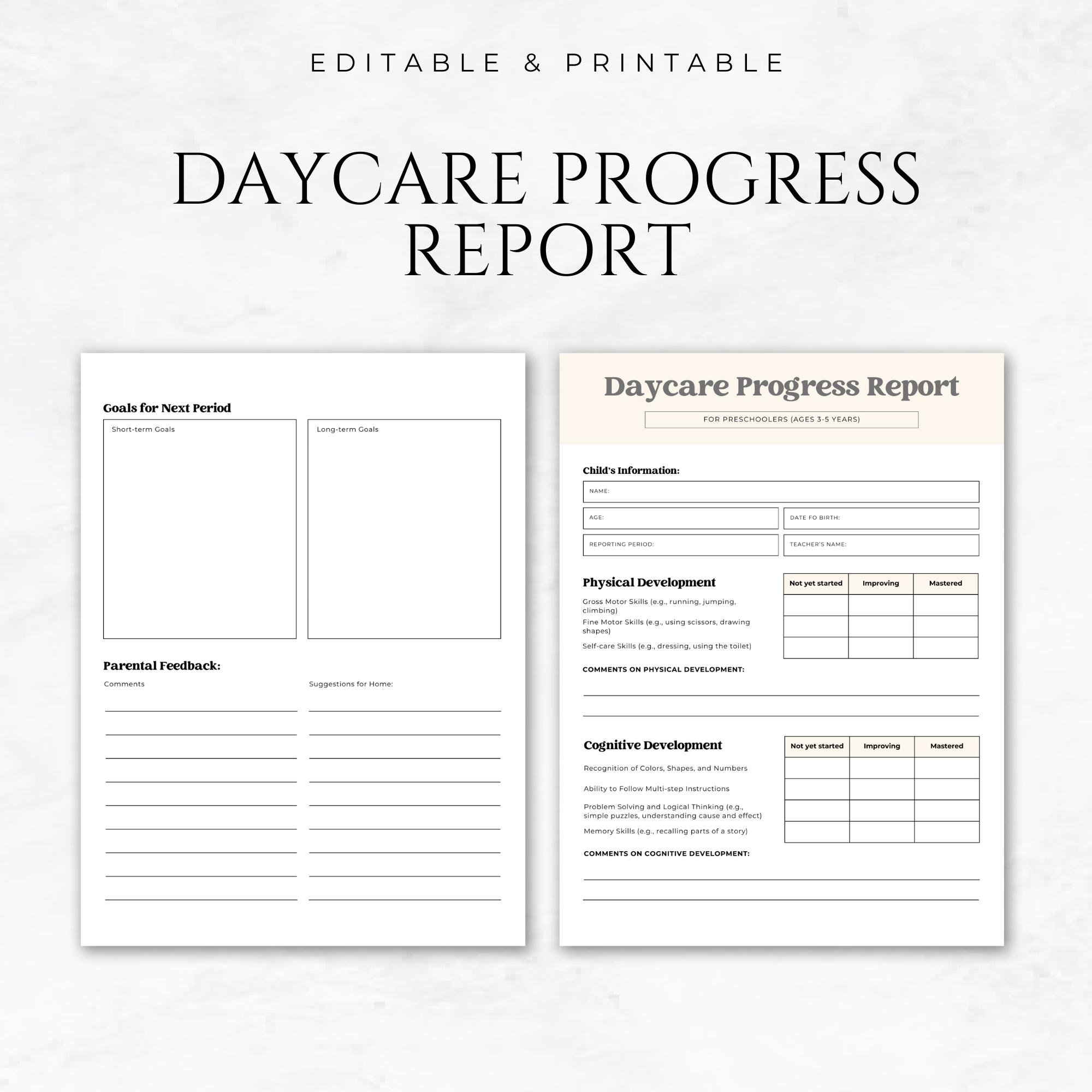 Daycare Progress Report Template Printable Preschool Progress Report ...