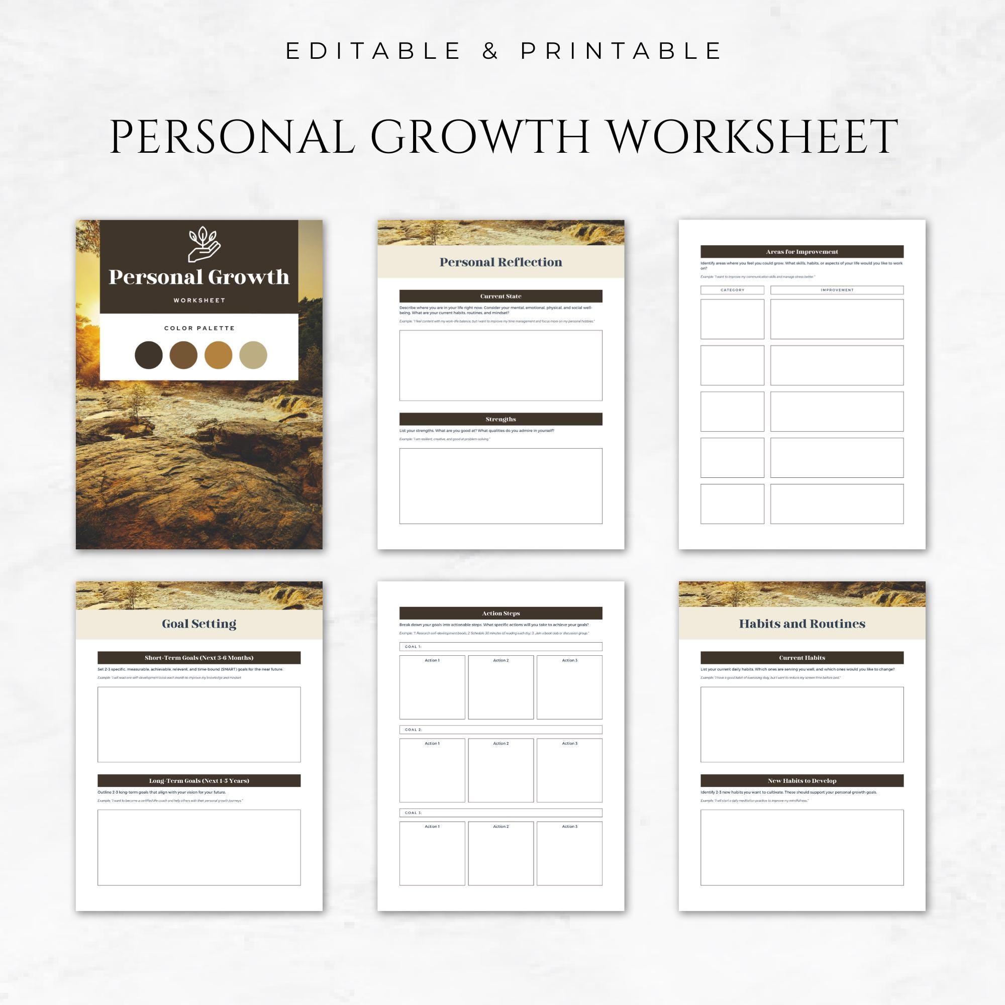 Personal Growth Worksheet Template Printable Self-development Worksheet ...