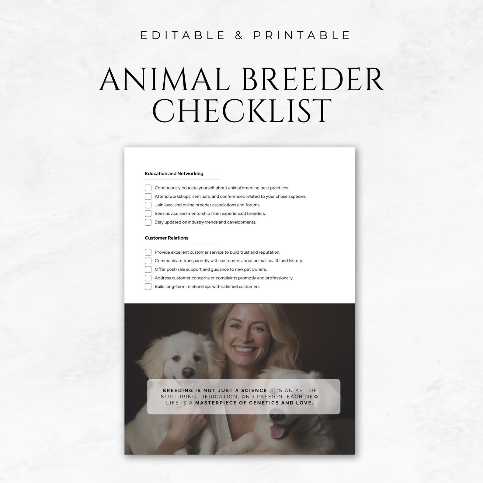 Animal Breeder Checklist Template Animal Breeding Planner Template Pet ...