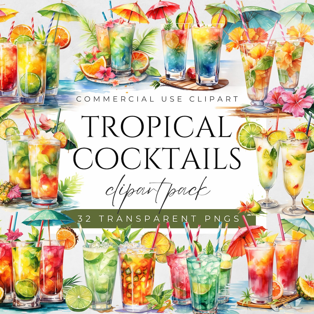 Tropical Cocktails Clipart Tropical Drinks Clipart Summer Cocktails ...