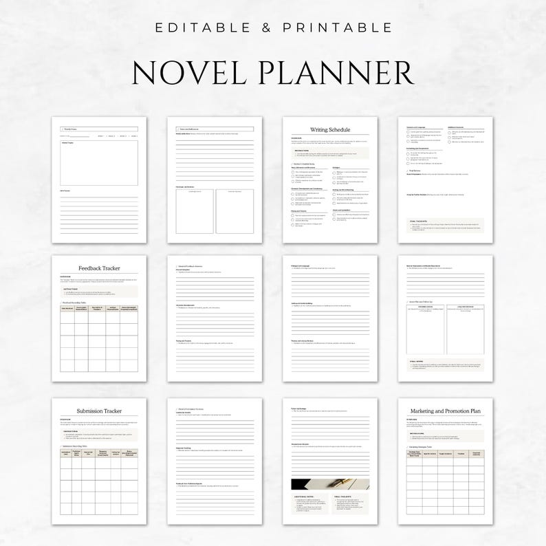 Novel Planner Template Editable Canva Writer Planner Book Planning ...