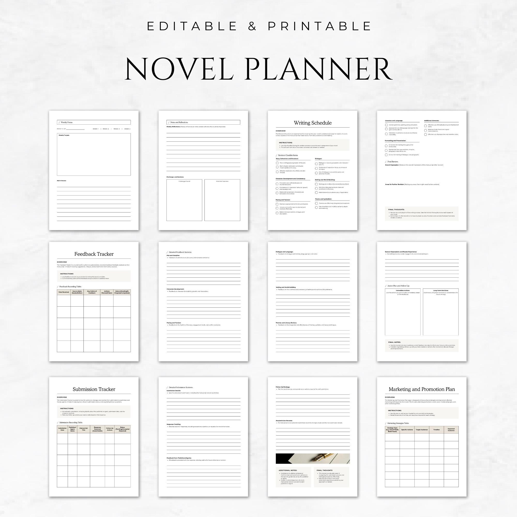Novel Planner Template Editable Canva Writer Planner Book Planning ...