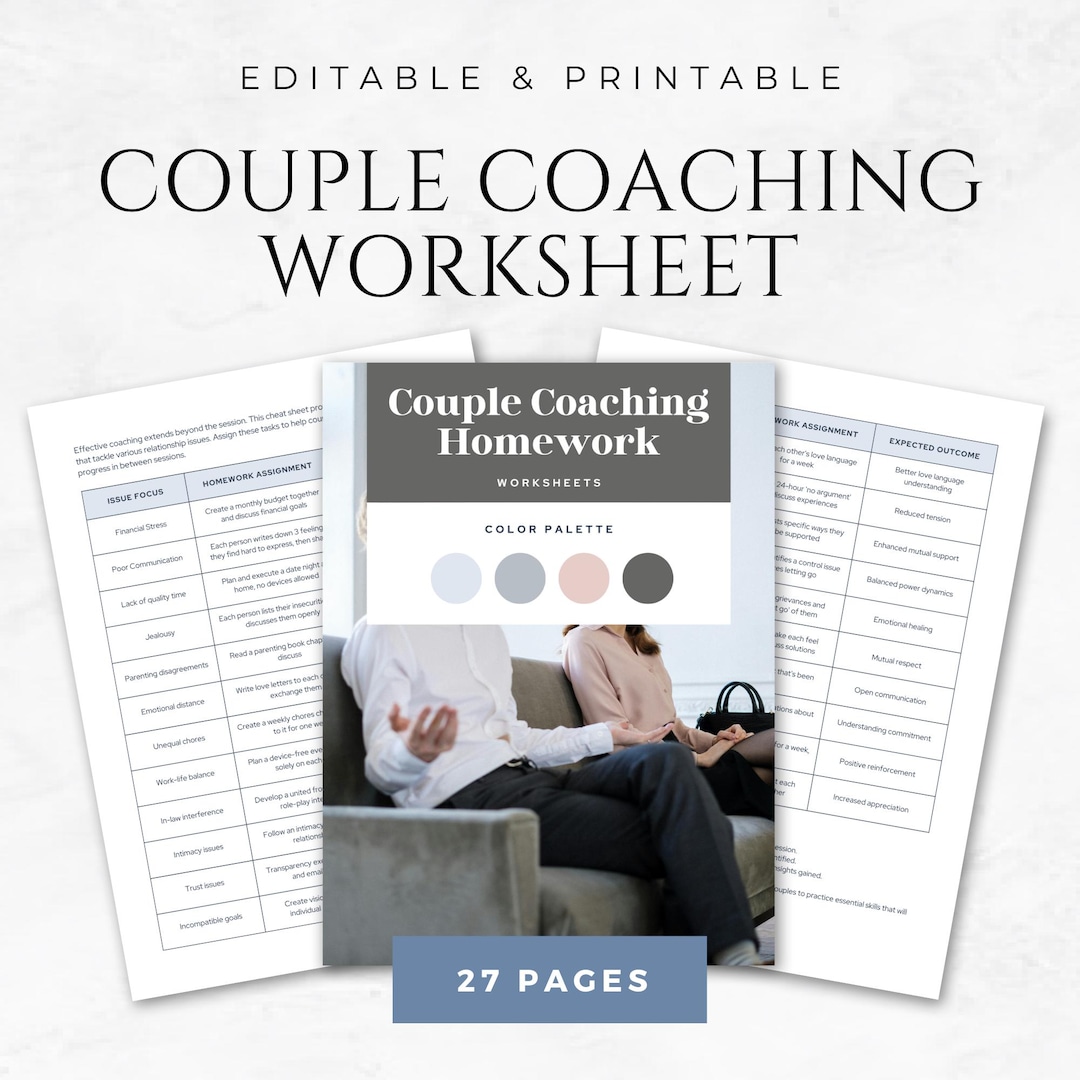 Couple Coaching Worksheet Template Printable Marriage Counseling Couple ...