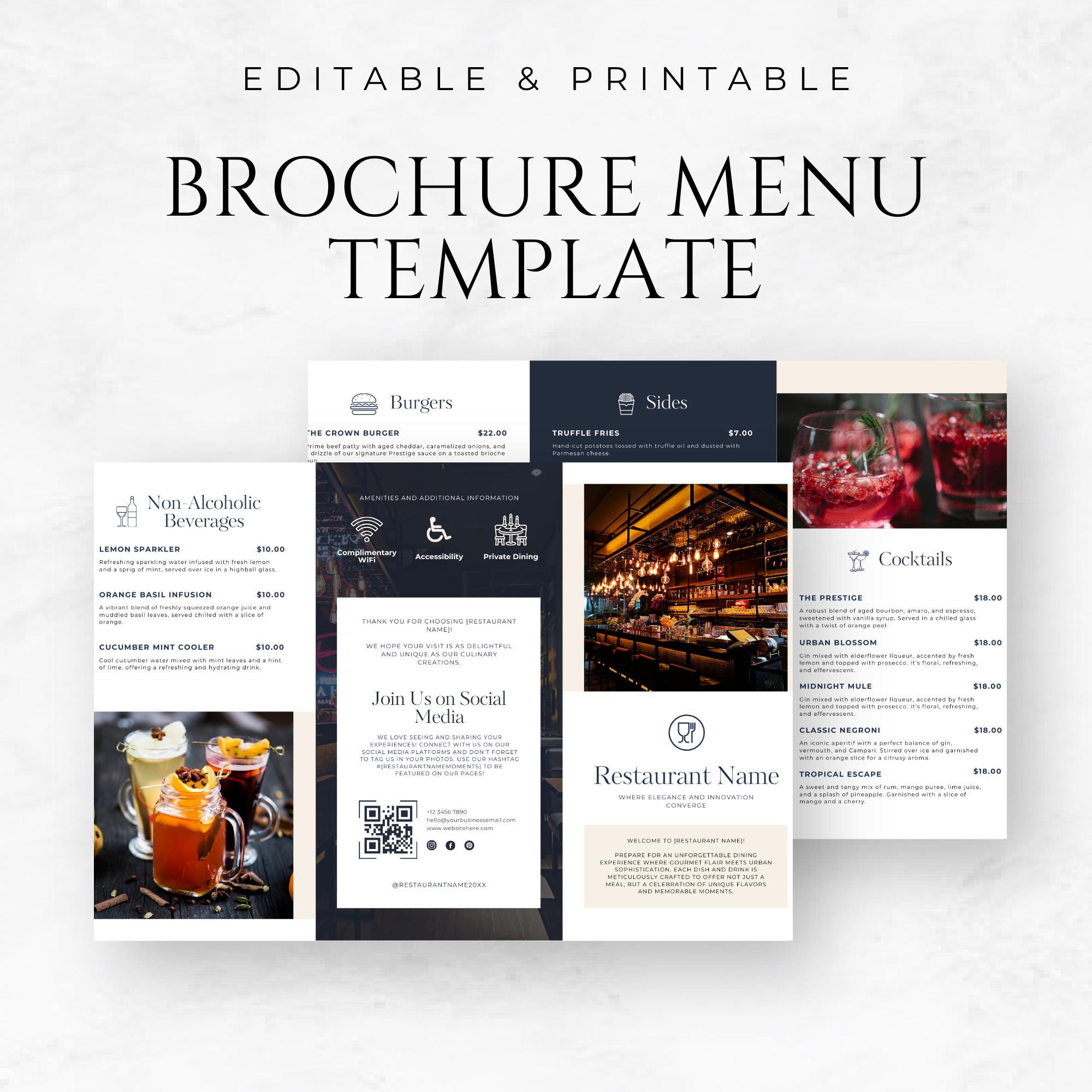 Brochure Menu Canva Template Tri-fold Menu Template Restaurant Menu ...