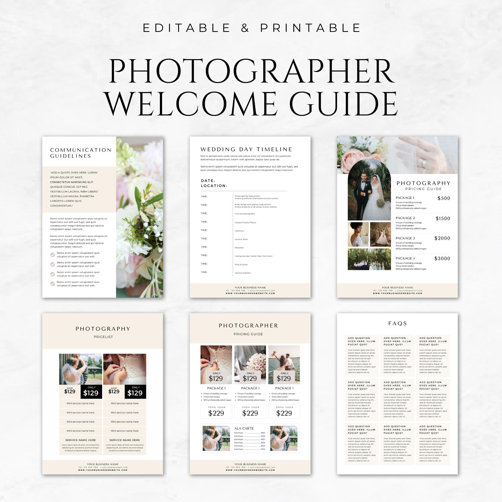 Photographer Welcome Guide Template Printable Welcome Packet for ...