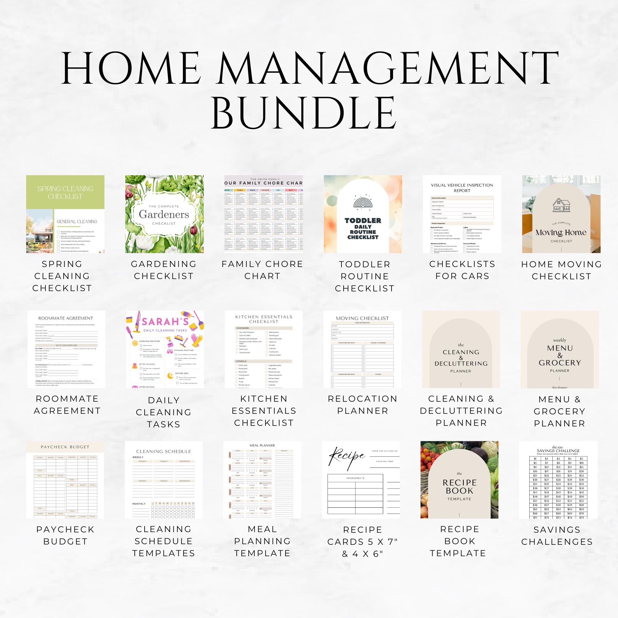 Home Management Templates Household Organizer Printables Family Chore ...