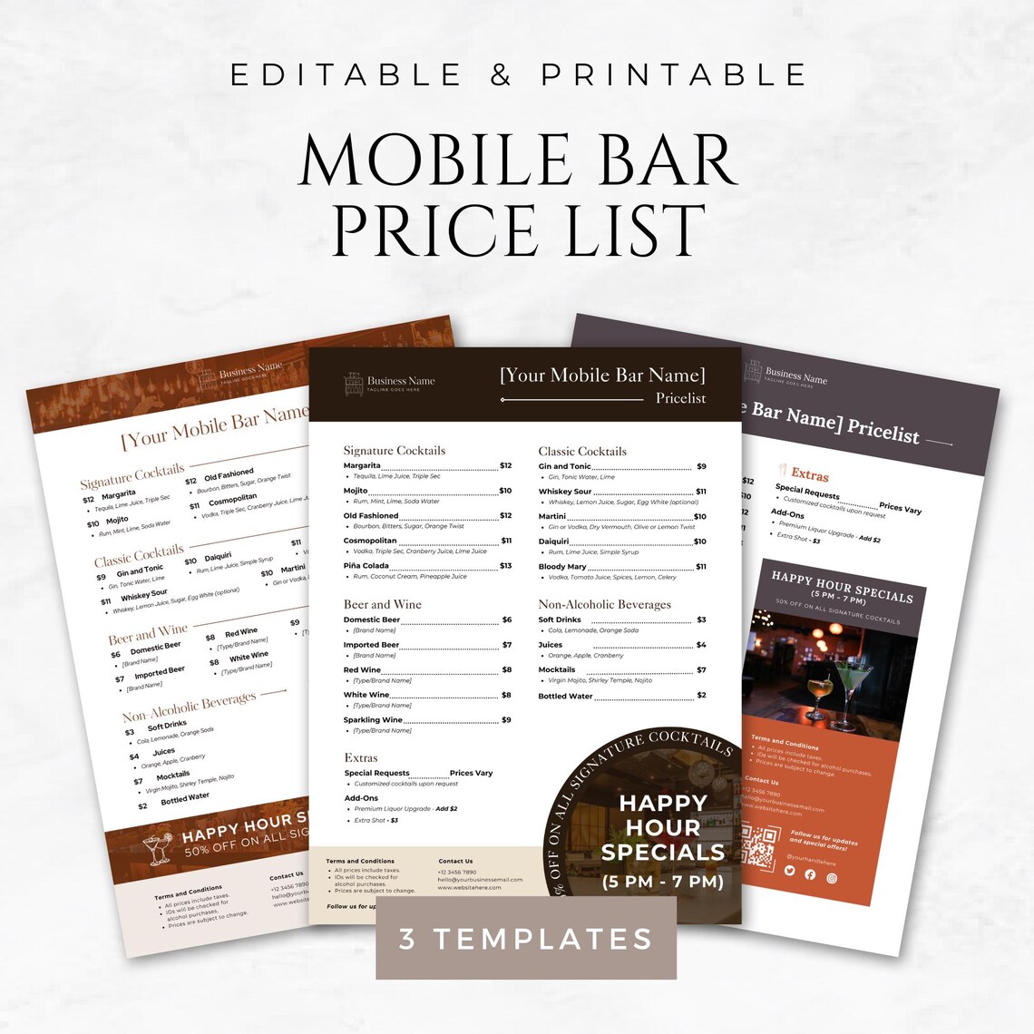 Mobile Bar Price List Template Drink Menu Editable Menu Cocktail Menu ...
