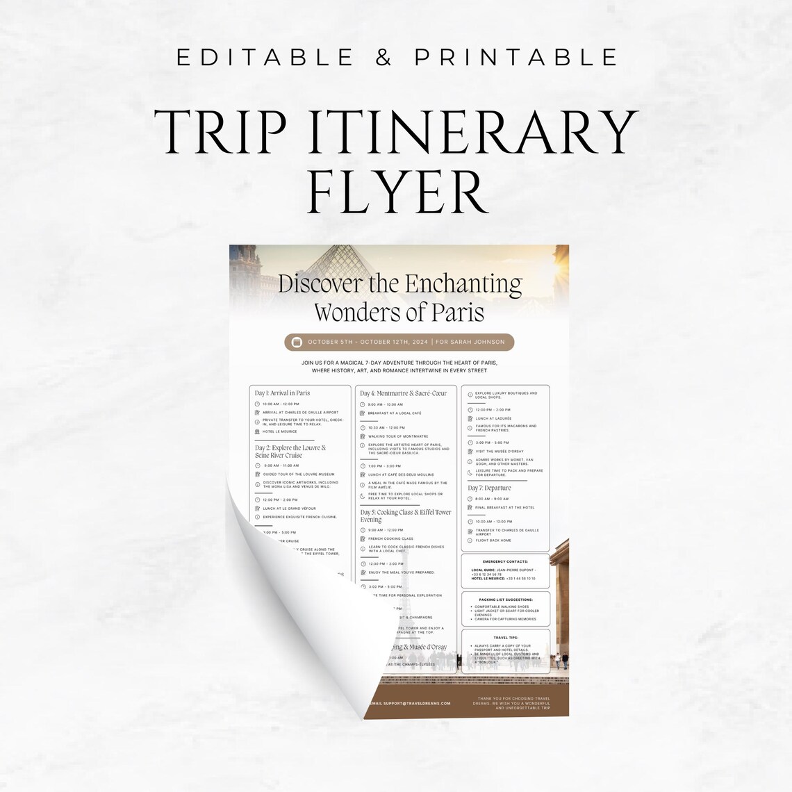 Travel Itinerary Flyer Template Printable Trip Itinerary Flyer Travel ...