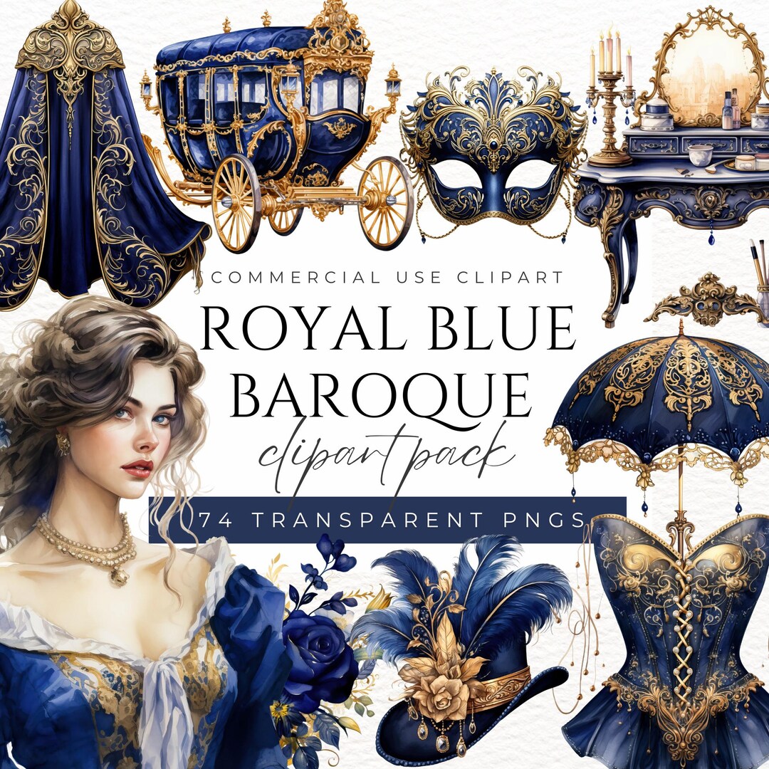 Royal Blue Baroque Clipart Baroque Art Victorian Fashion Elements ...