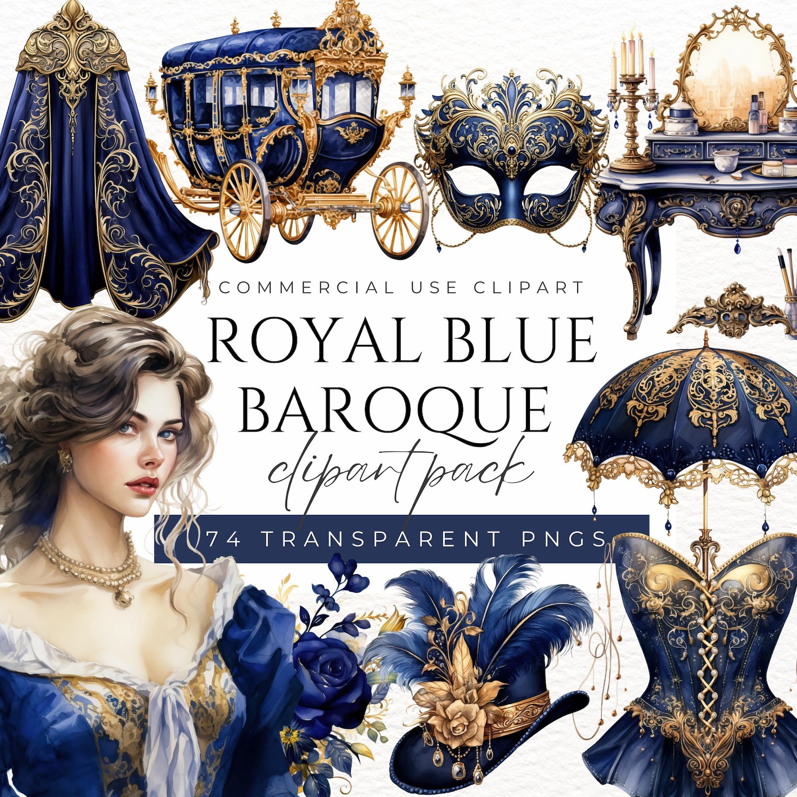 Royal Blue Baroque Clipart Baroque Art Victorian Fashion Elements ...