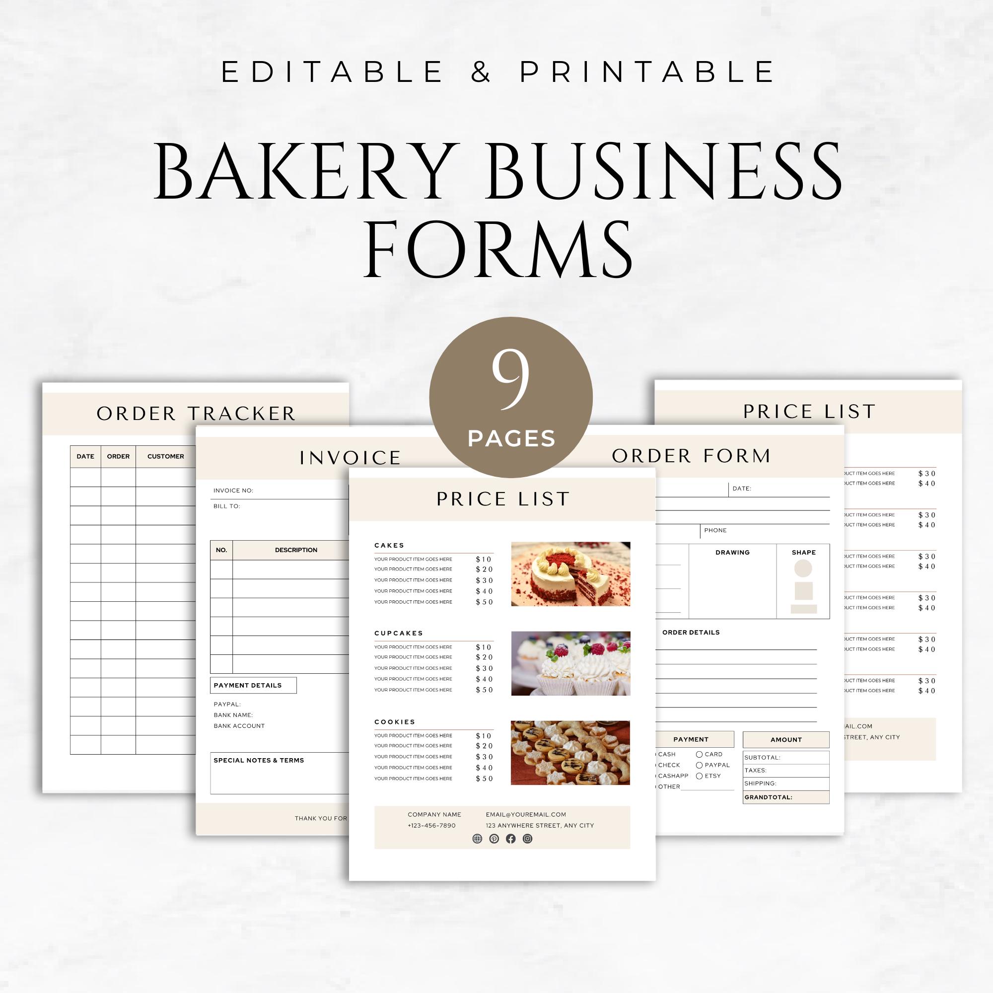 Bakery Business Forms Template Printable Bakery Order Form Bakery Order ...