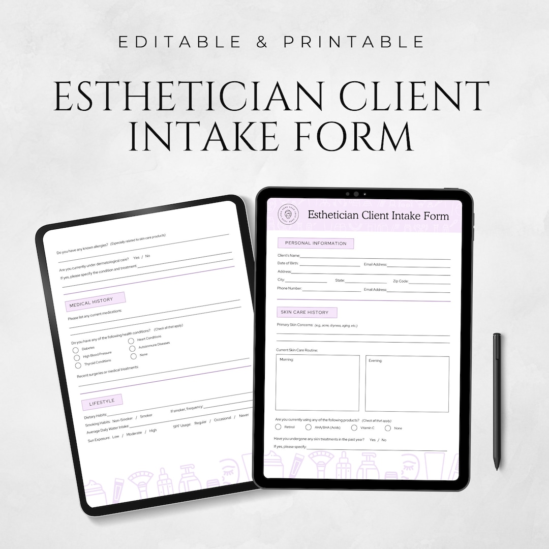 Esthetician Forms Estheticians Client Intake Form Esthetician Forms ...