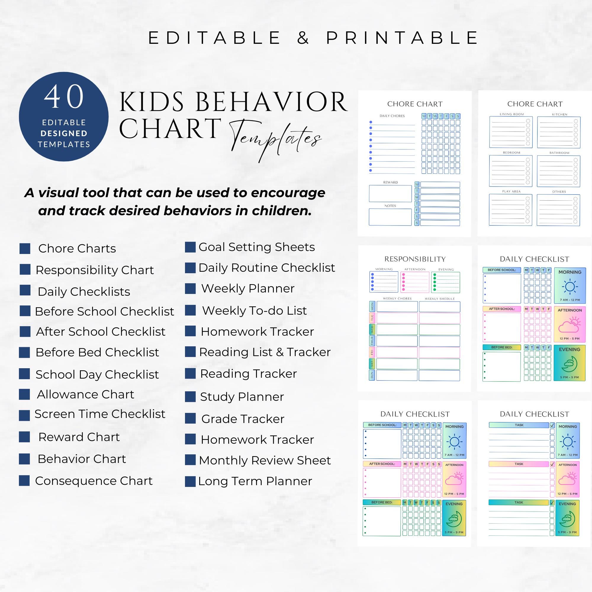 Kids Behavior Chart Templates Printable Behavior Checklist Reward Chart ...
