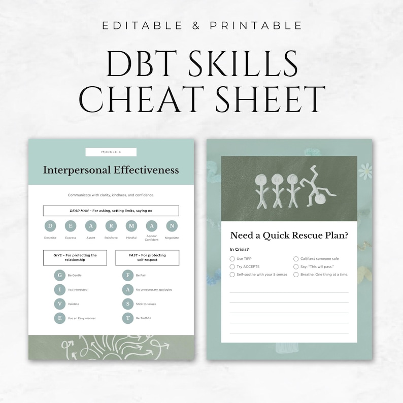 DBT Skills Cheat Sheet Canva Template: Editable Therapy Handout (PDF ...