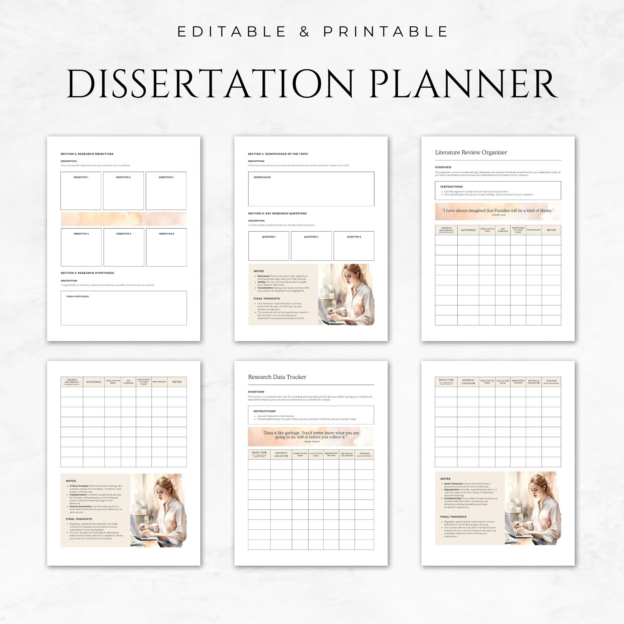 Dissertation Planner Template Printable Academic Planner Phd Planner ...