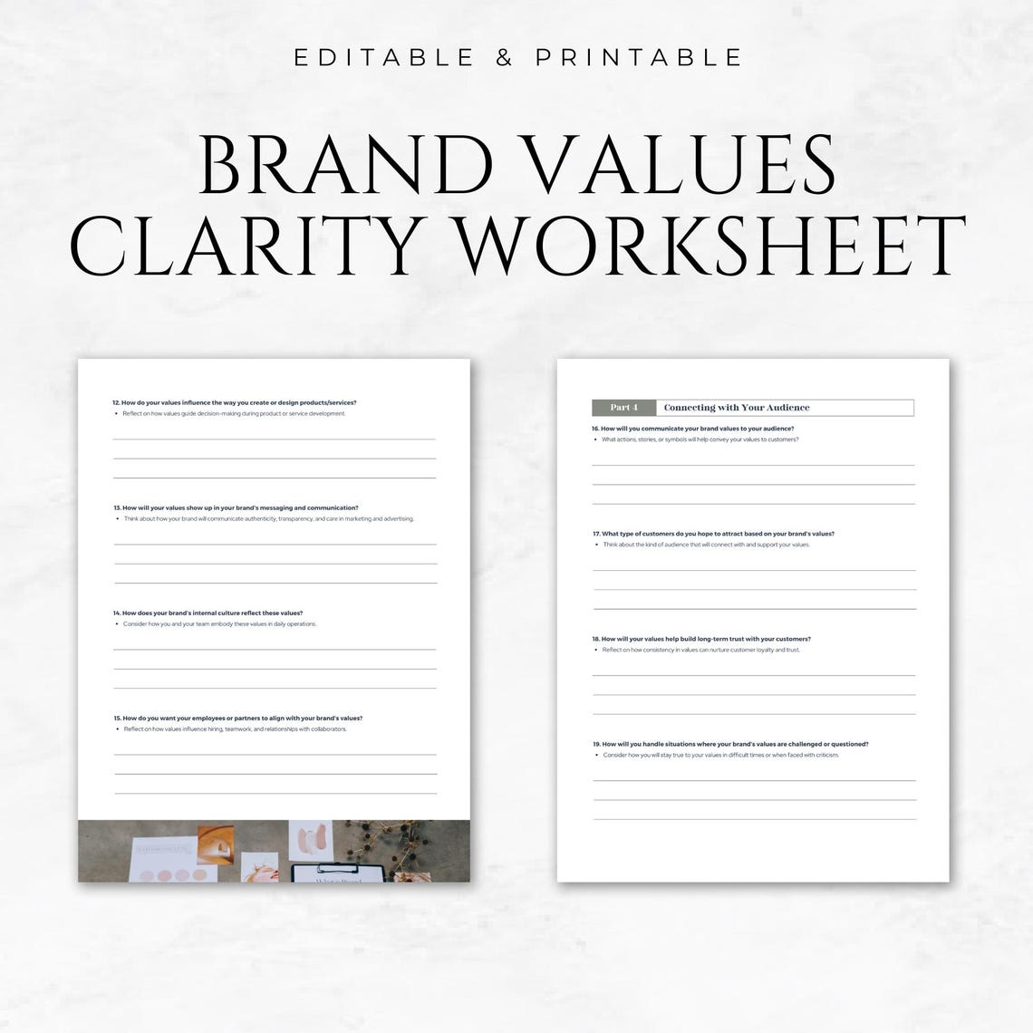 Brand Values Clarity Worksheet Template Printable Brand Strategy Guide ...