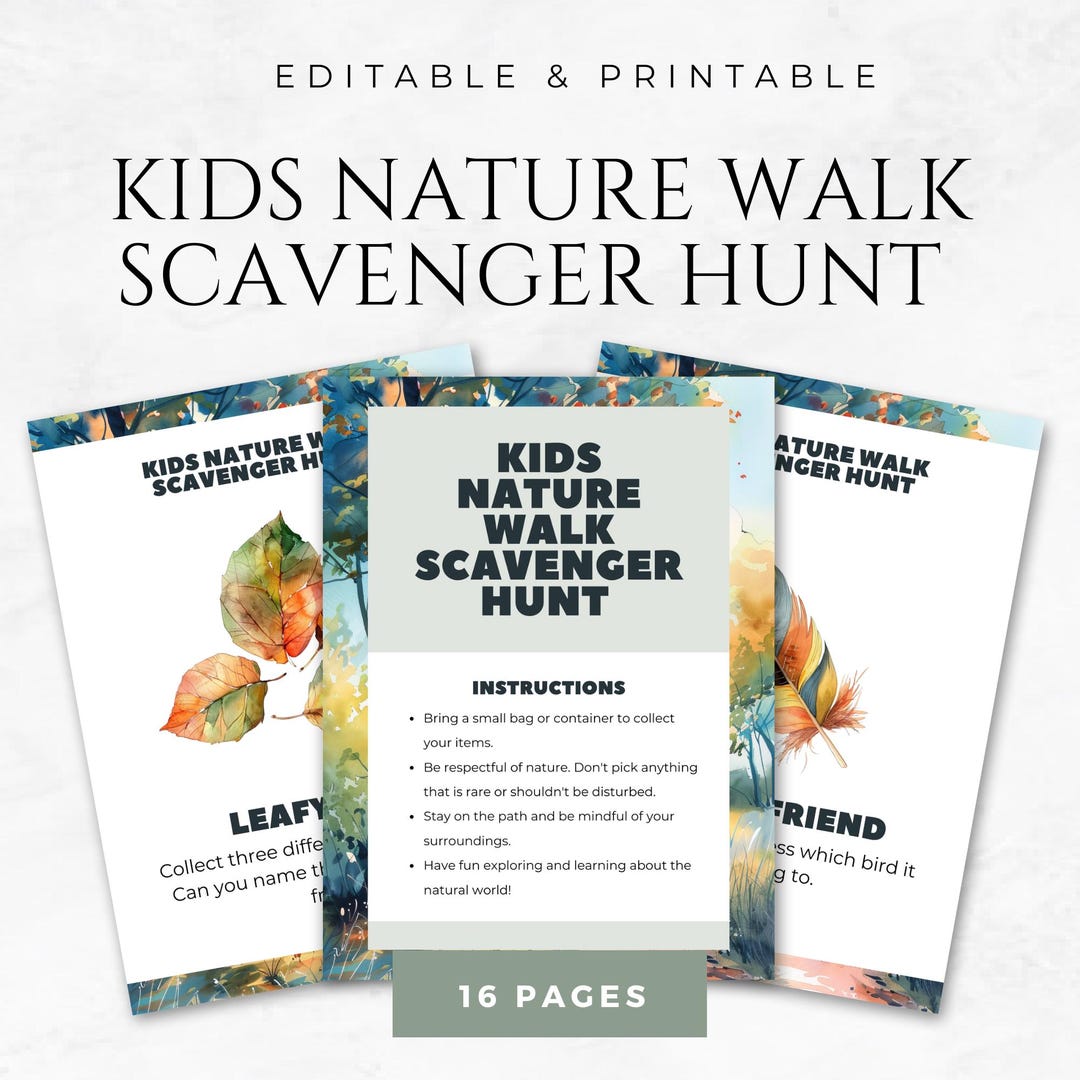 Nature Walk Scavenger Hunt Kids Outdoor Scavenger Hunt Printable Nature ...