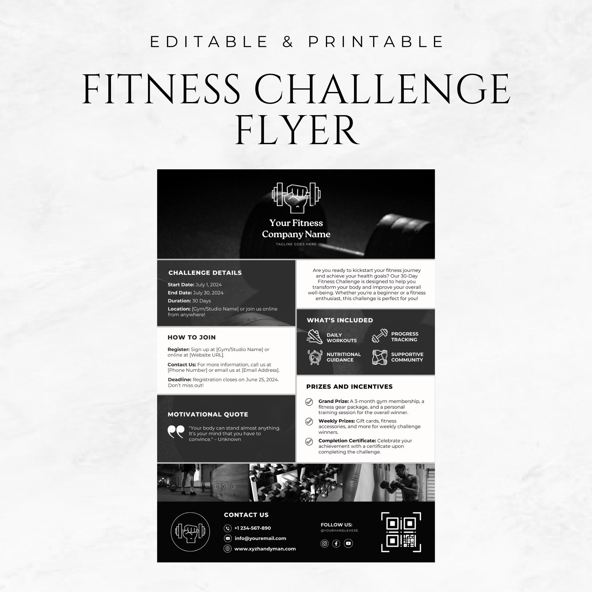 Fitness Challenge Flyer Printable Template Event Flyer Gym Flyer ...