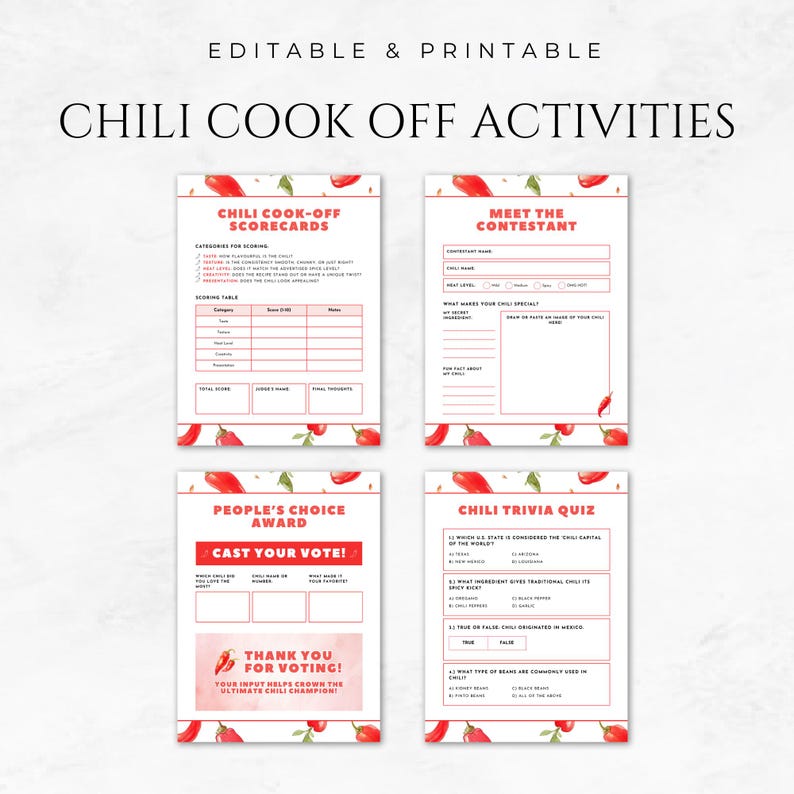 Chili Cook off Activities Template Printable Cook off Score Sheet Chili ...