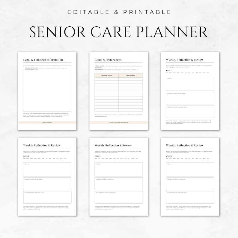 Senior Care Planner Template Printable Caregiver Planner Elderly Care ...
