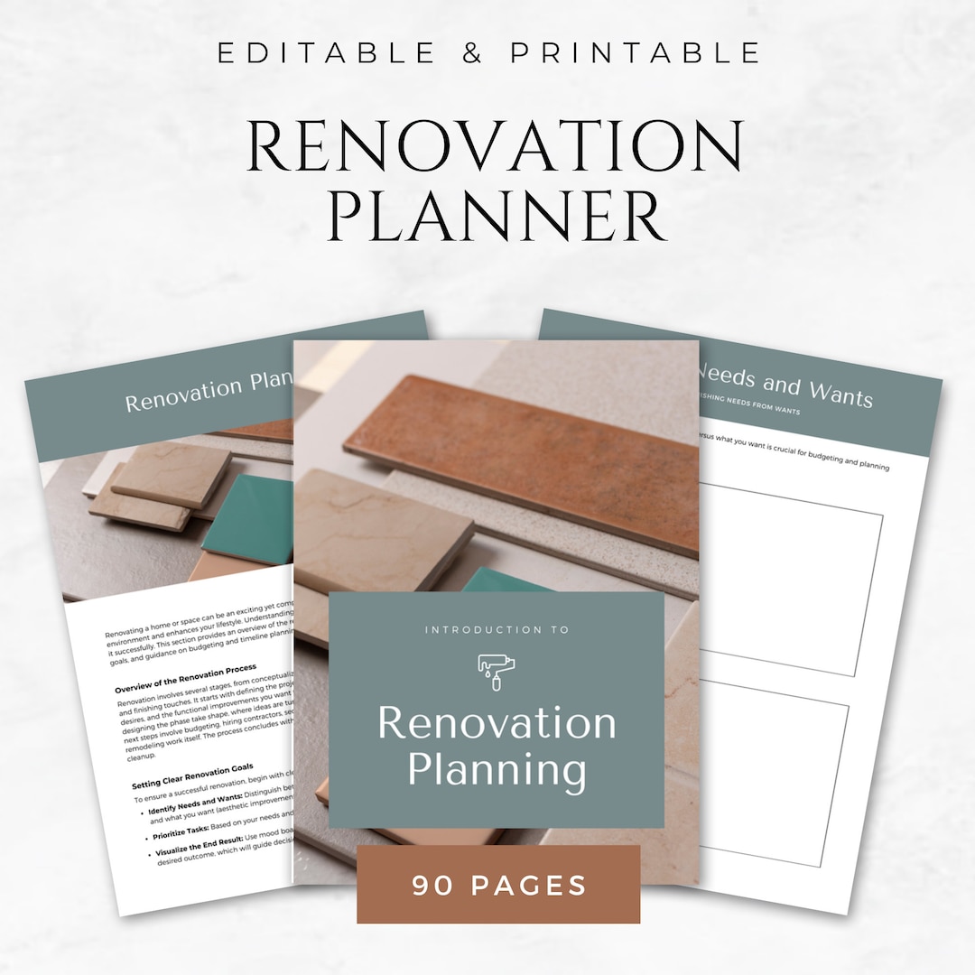 Renovation Planner Editable Home Renovation Remodeling Planner DIY ...
