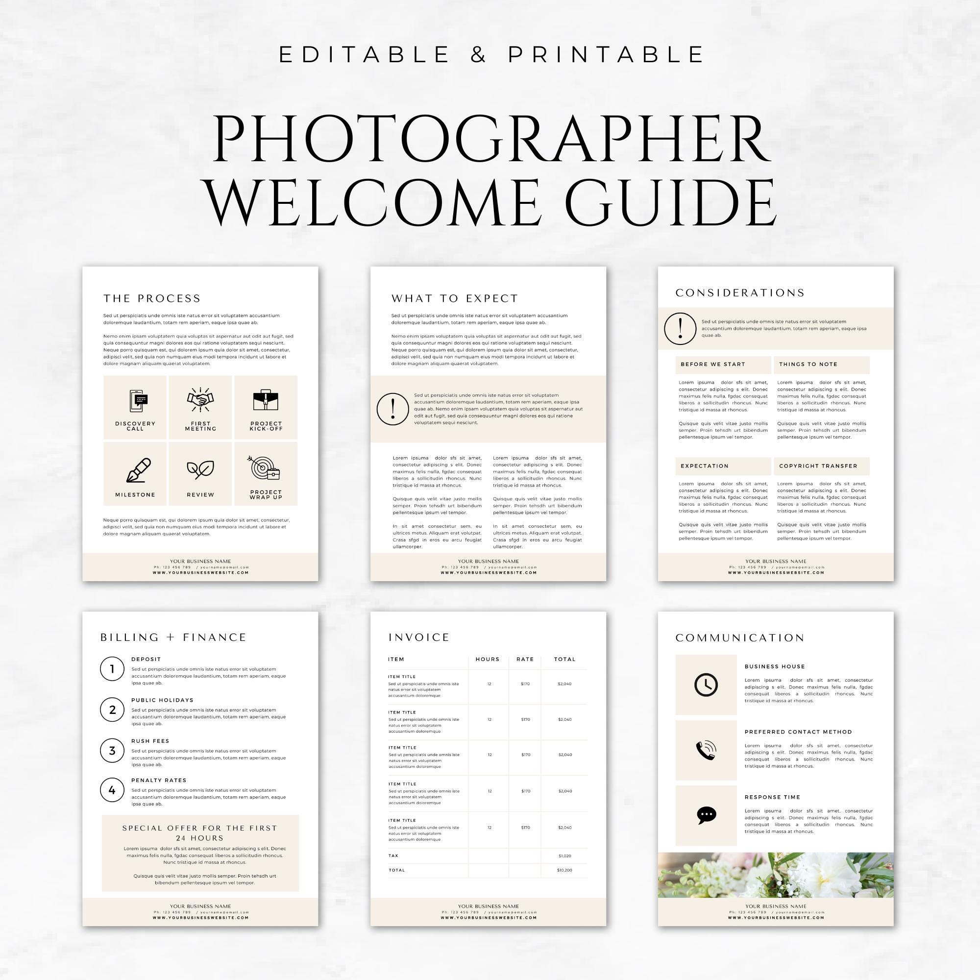 Photographer Welcome Guide Template Printable Welcome Packet for ...
