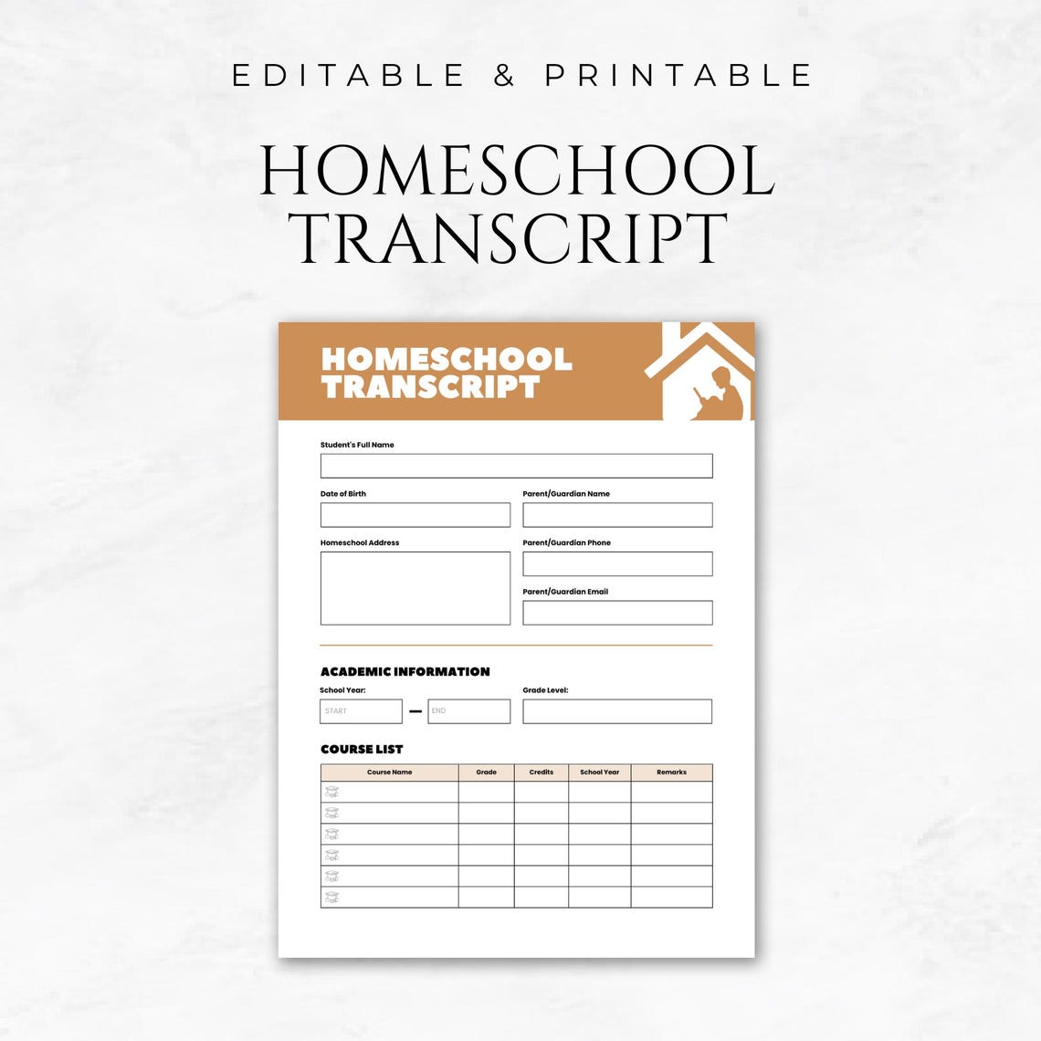 Printable Homeschool Transcript Template: Editable High School Records ...
