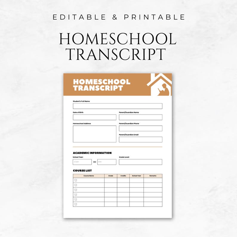 Printable Homeschool Transcript Template: Editable High School Records ...