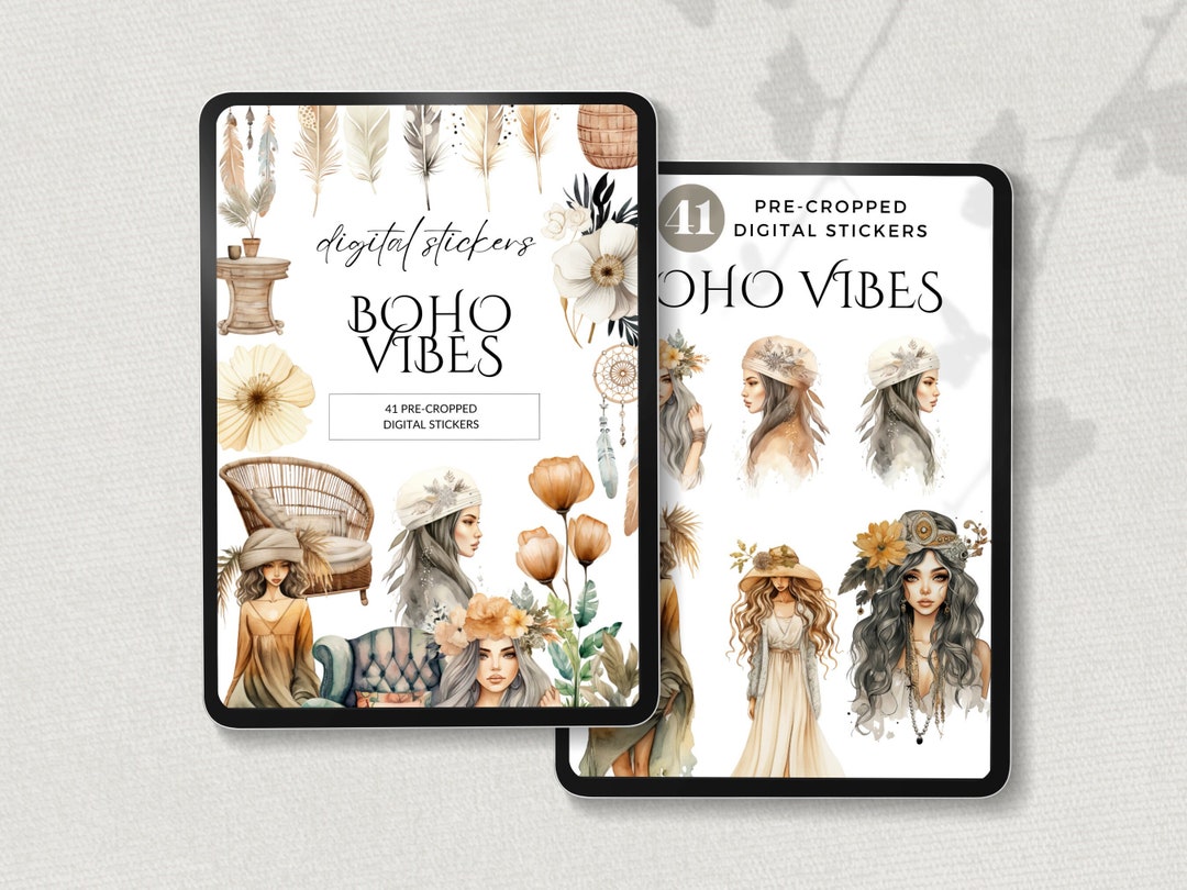 Boho Digital Stickers Aesthetic Digital Stickers Neutral Boho Stickers ...