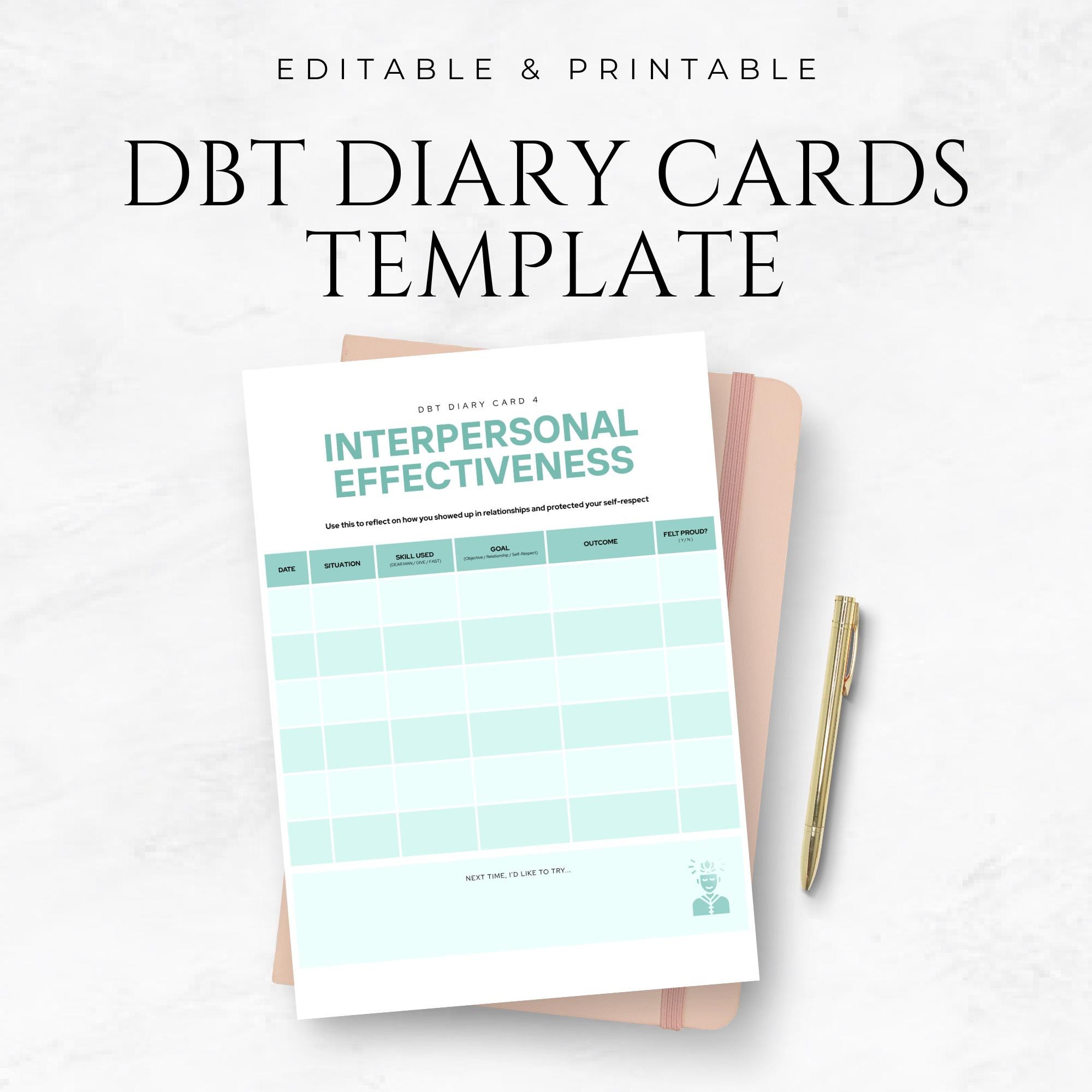 DBT Diary Cards Canva Template – Printable & Editable Dialectical ...