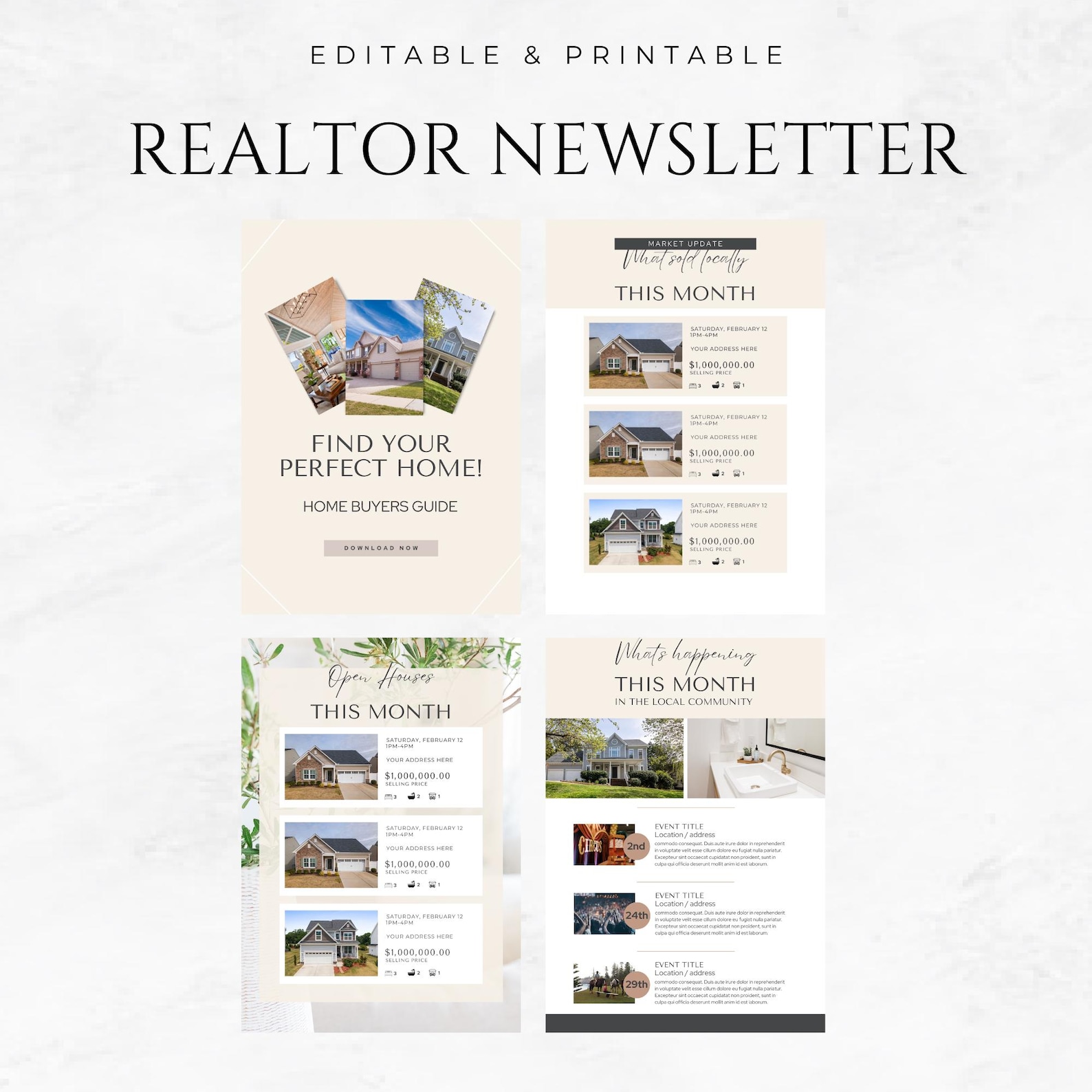 Real Estate Newsletter Template Canva Realtor Newsletter Real Estate ...