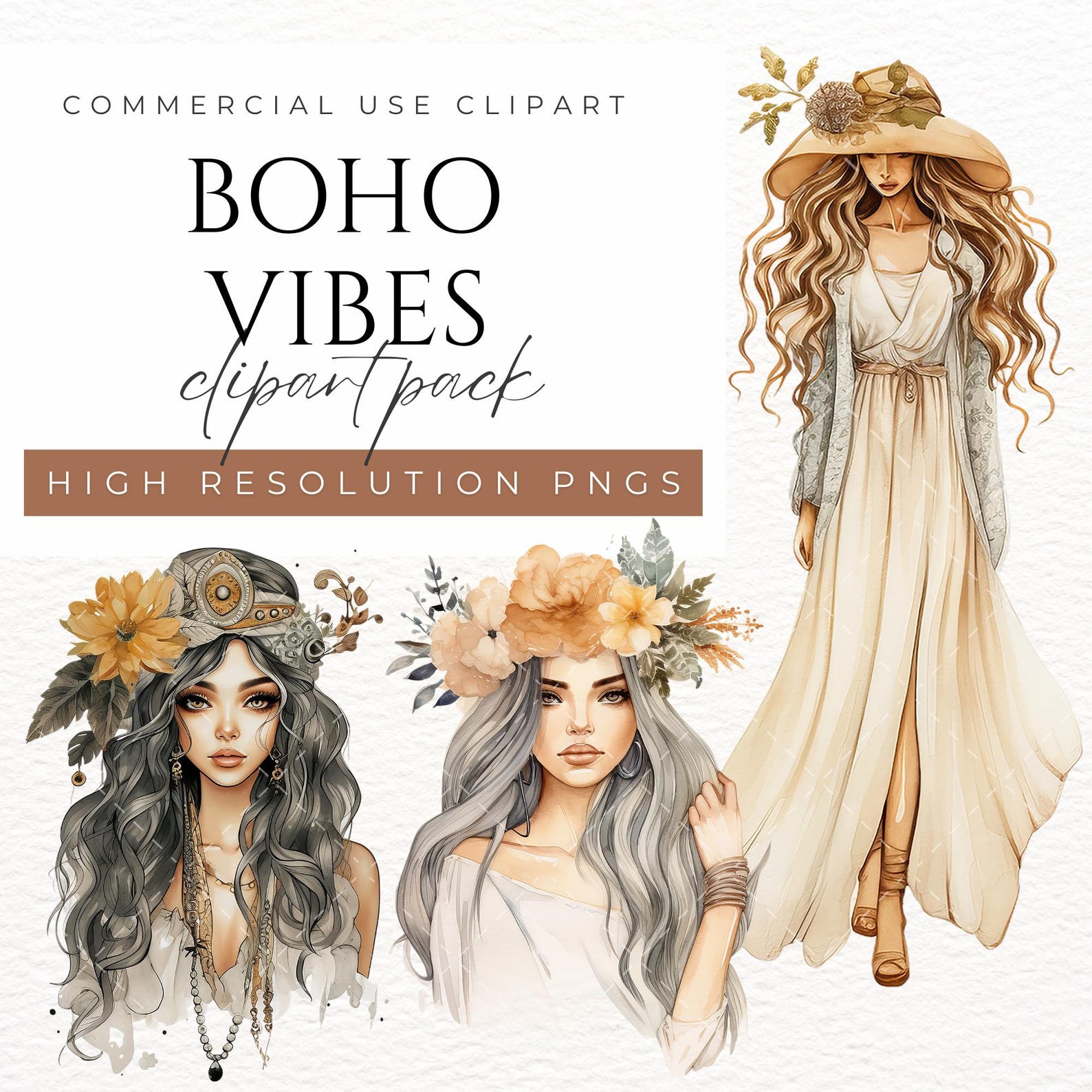 Boho Vibes Clipart Boho Aesthetic Boho Art Boho Watercolor Modern Boho ...