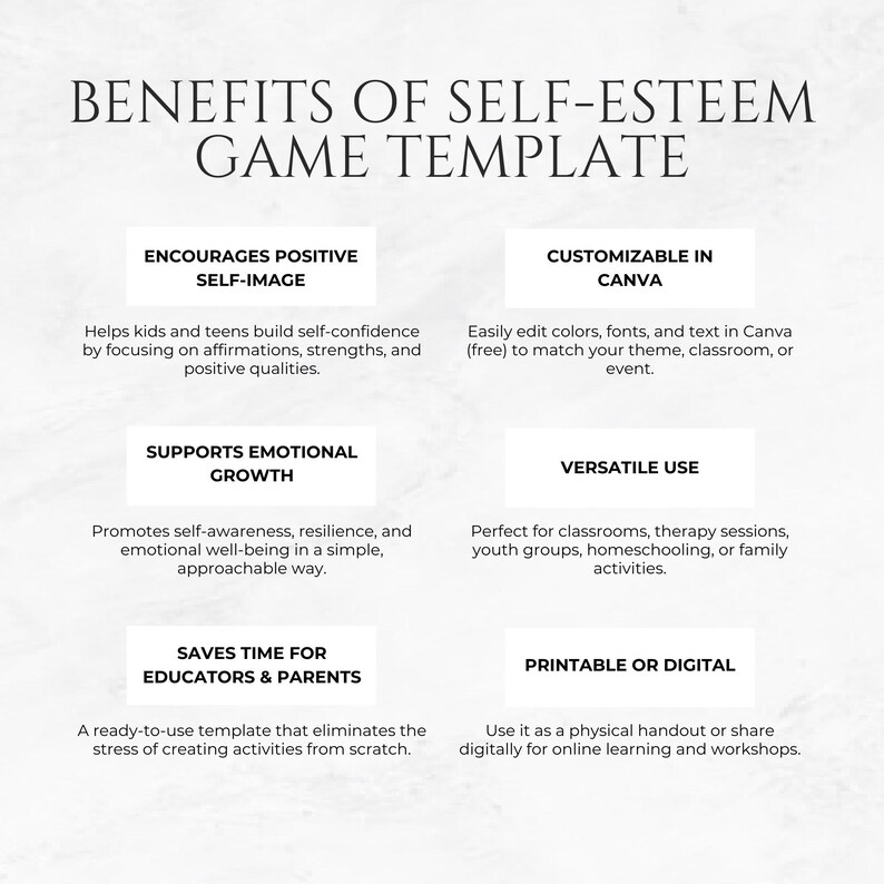 Self-esteem Game Template Canva Kids Confidence Tool Kids Classroom ...