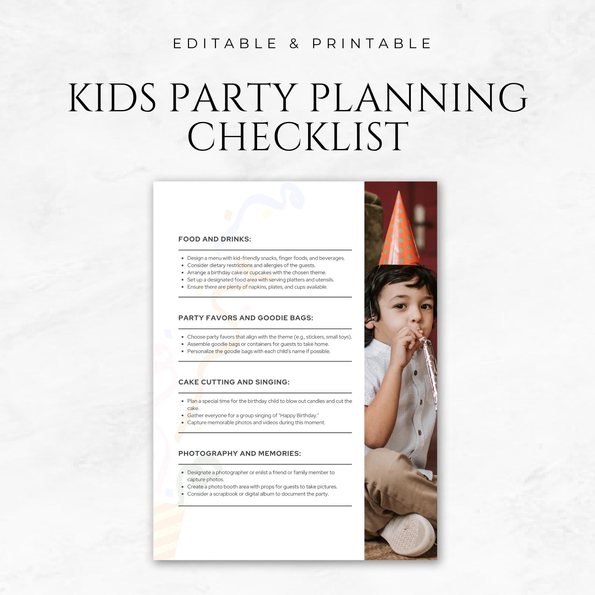 Kids Party Planning Checklist Template Printable Kids Birthday Party ...